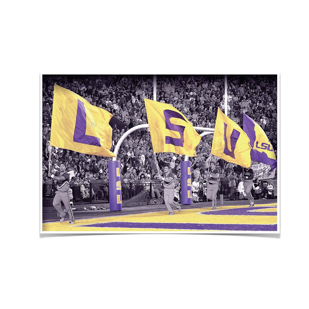 LSU Tigers - LSU Flags - LSU Tiger Stadium - Watercolor - College Wall Art